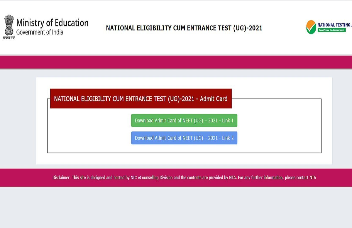 NTA releases Admit Card for NEET-UG 2021; Here's how to check - The ...